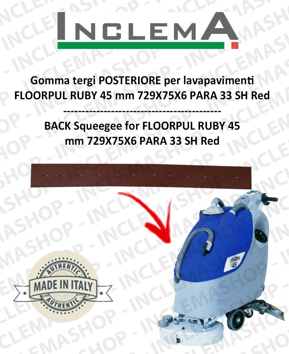 Gomma tergi arrière (optional) pour Autolaveuse FLOORPUL RUBY 45 | Inclema .fr