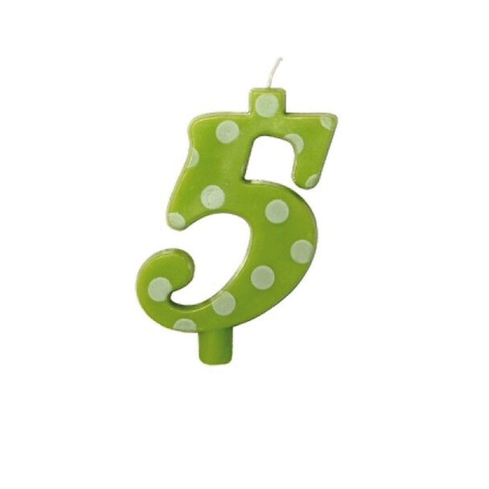 Candelina Numero 5 Verde Pois Cancelleria Party Papiro Ercolano