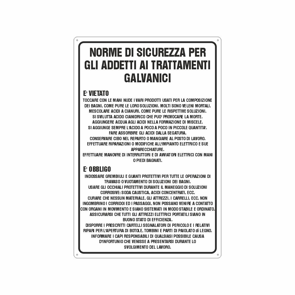 Centro Sill Shop - Cartello norme per addetti ai trattamenti galvanici | Segnaletica Centro Sill